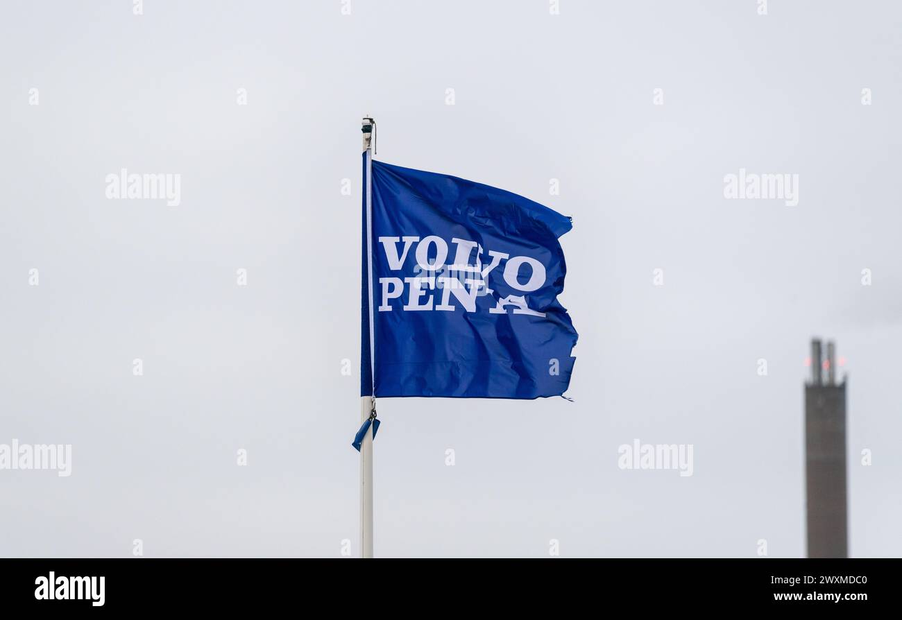 Gothenburg, Sweden - February 11 2024: Volvo Penta flag waving in ...