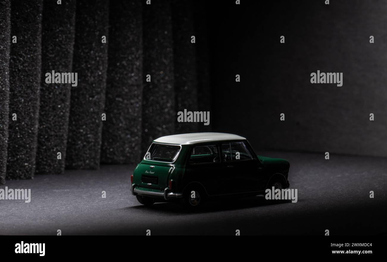 Gothenburg, Sweden - February 14 2024: Scale model of green Mini Cooper ...