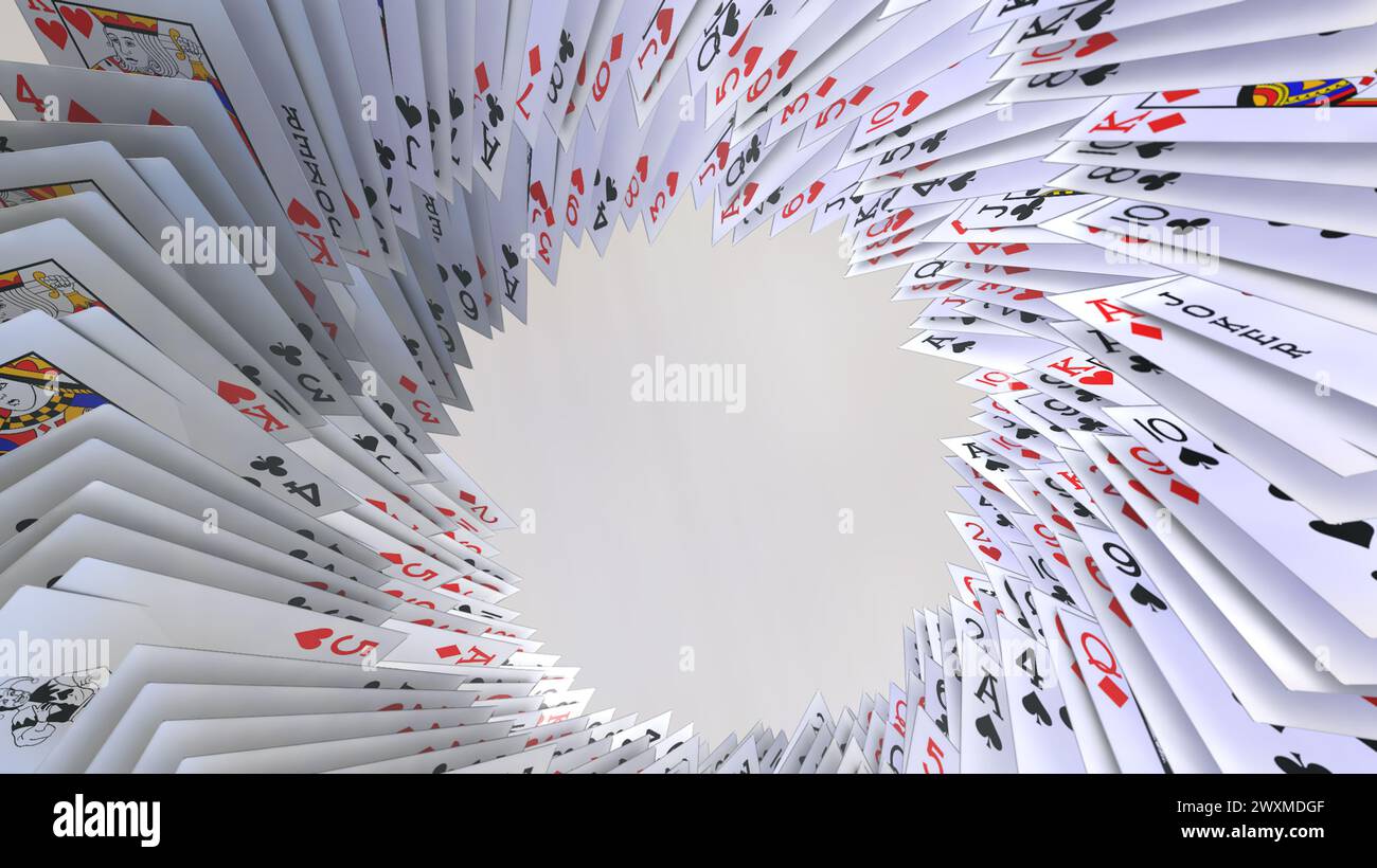 Swirling tunnel of playing cards in endless loop. 3D Stock Photo - Alamy