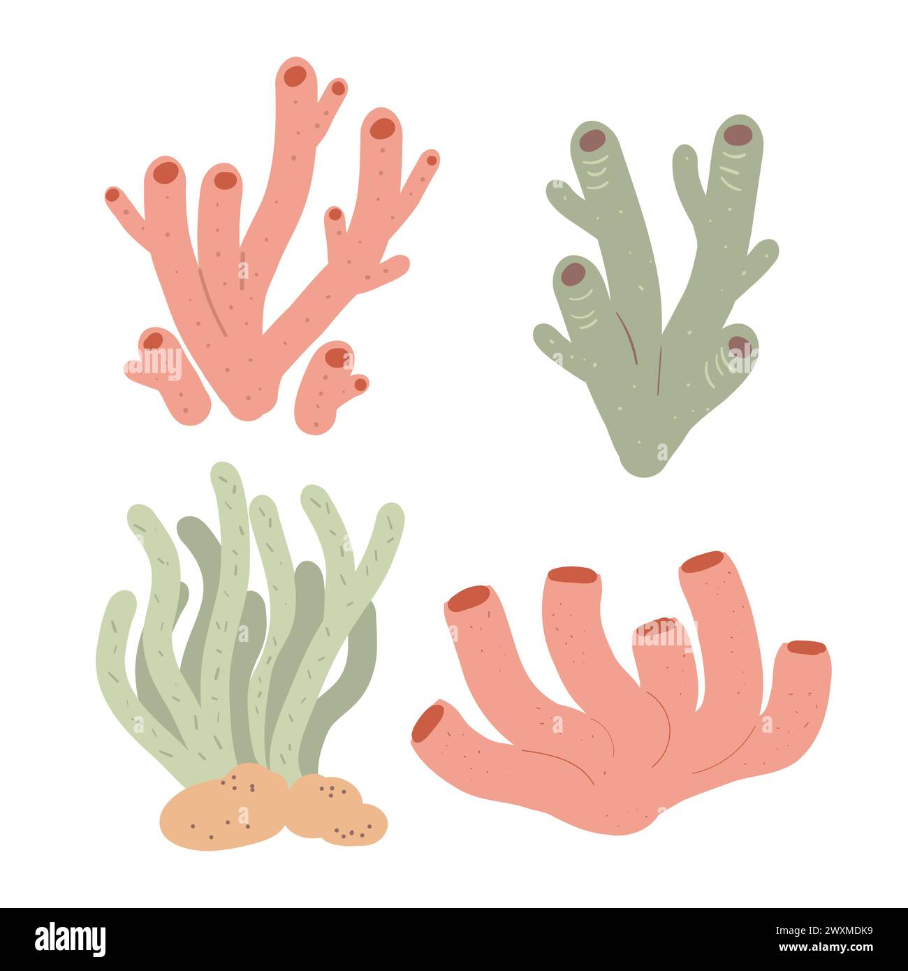 Coral green reef icon set isolated on white background. Ecology ...