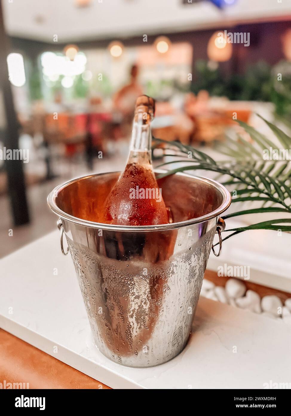 Bottle of rose in ice bucket in hip boho restaurant Stock Photo - Alamy