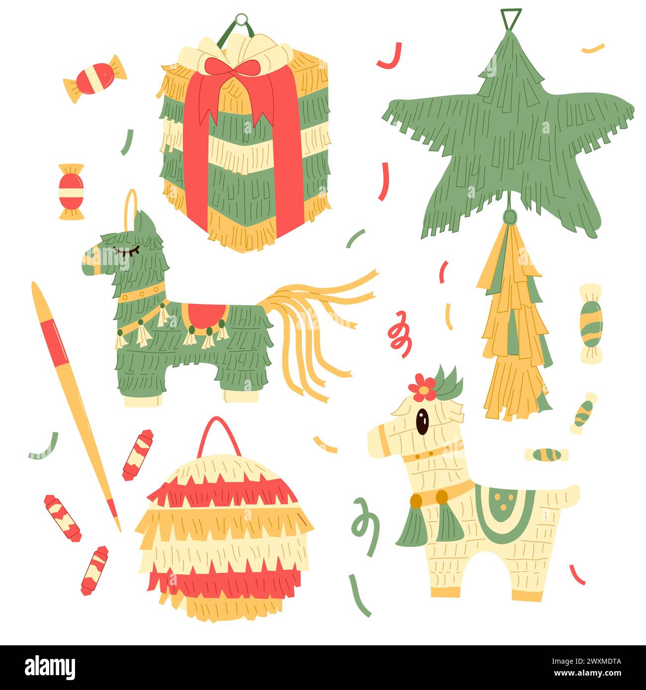 Pinana set for traditional mexican party. Square card flyer. Carnival ...