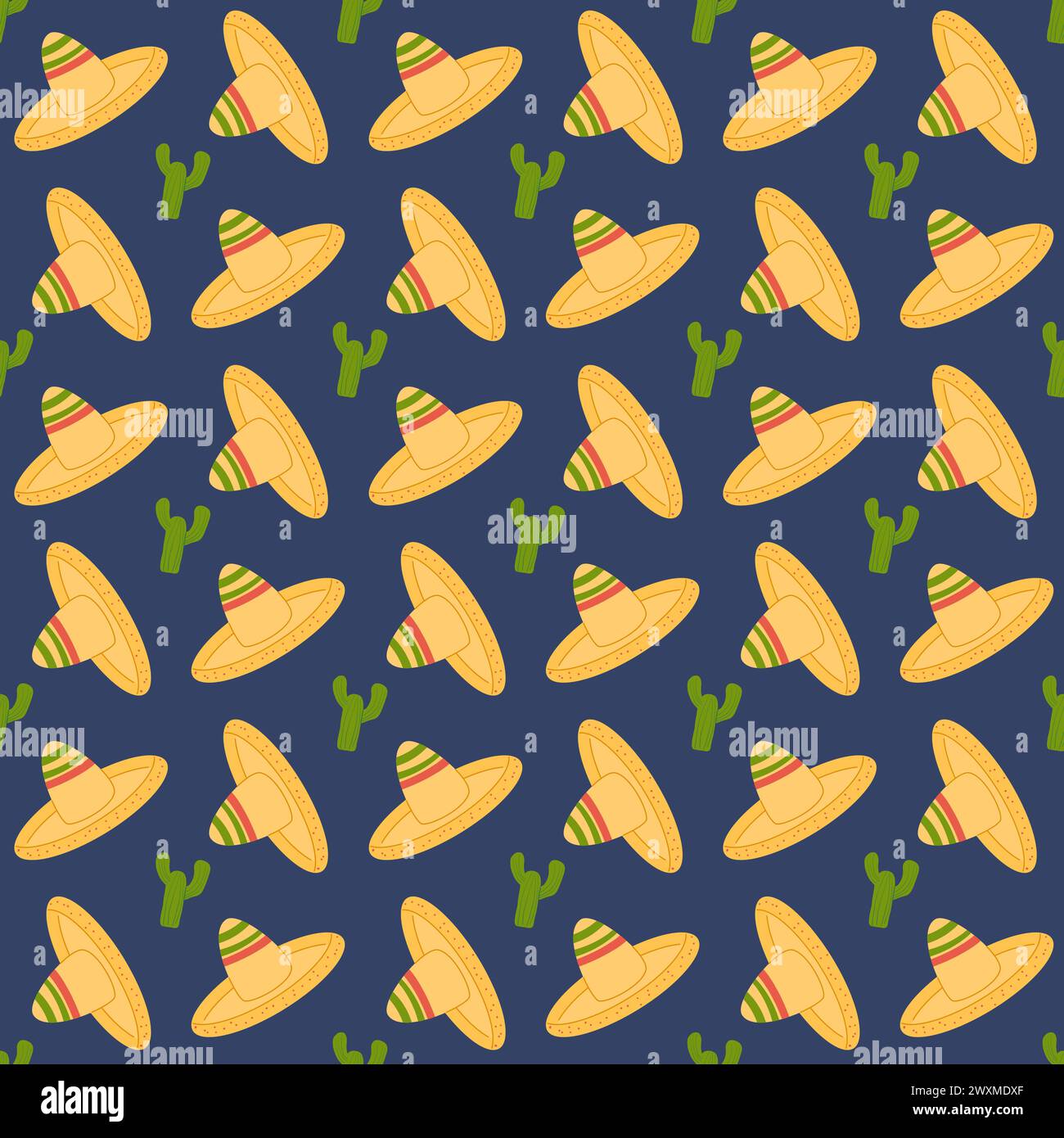 Mexican seamless pattern. Cactus and sombrero repeat background. Hats ...