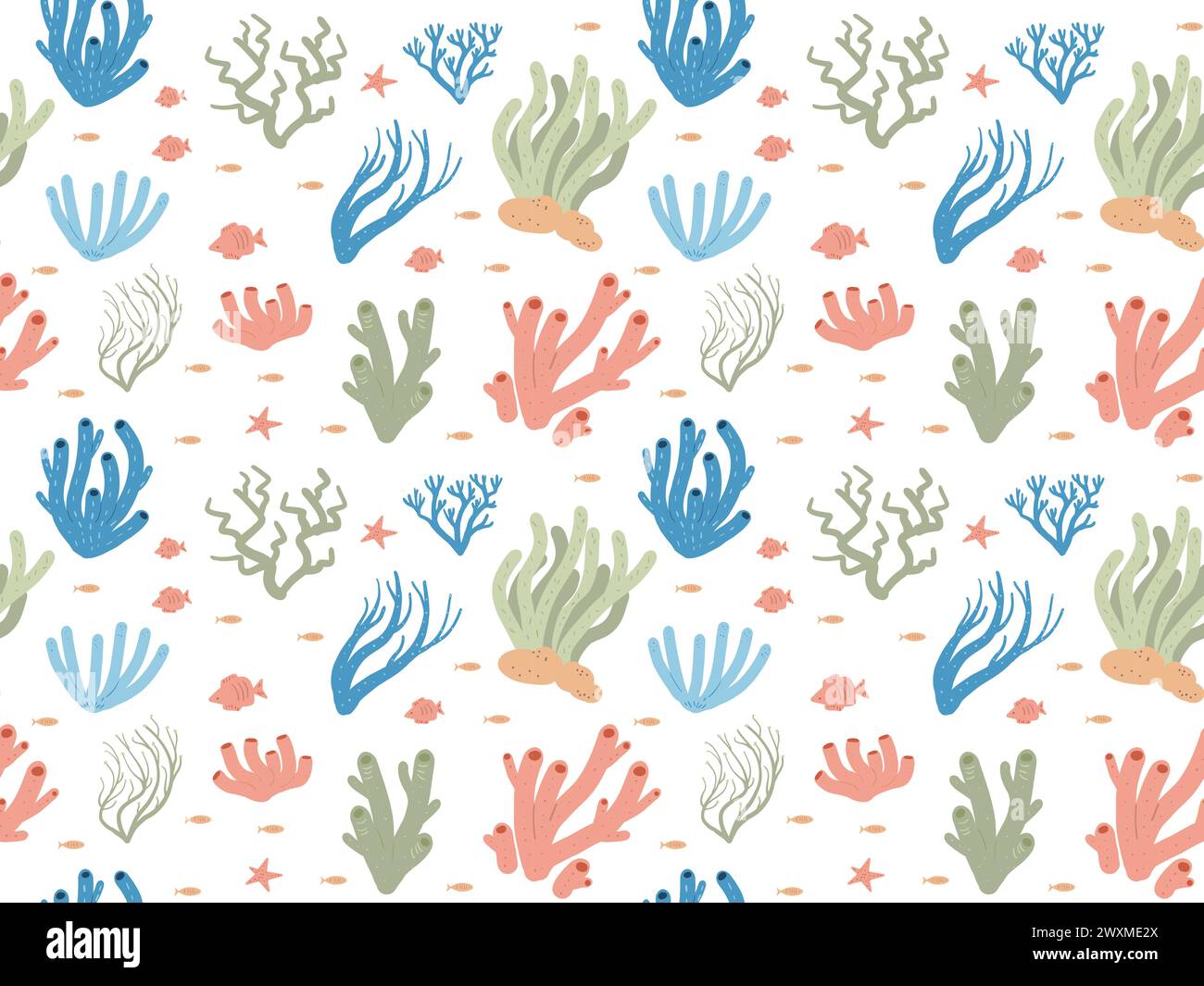 Coral reef seamless pattern. Sea underwater elements endless background ...