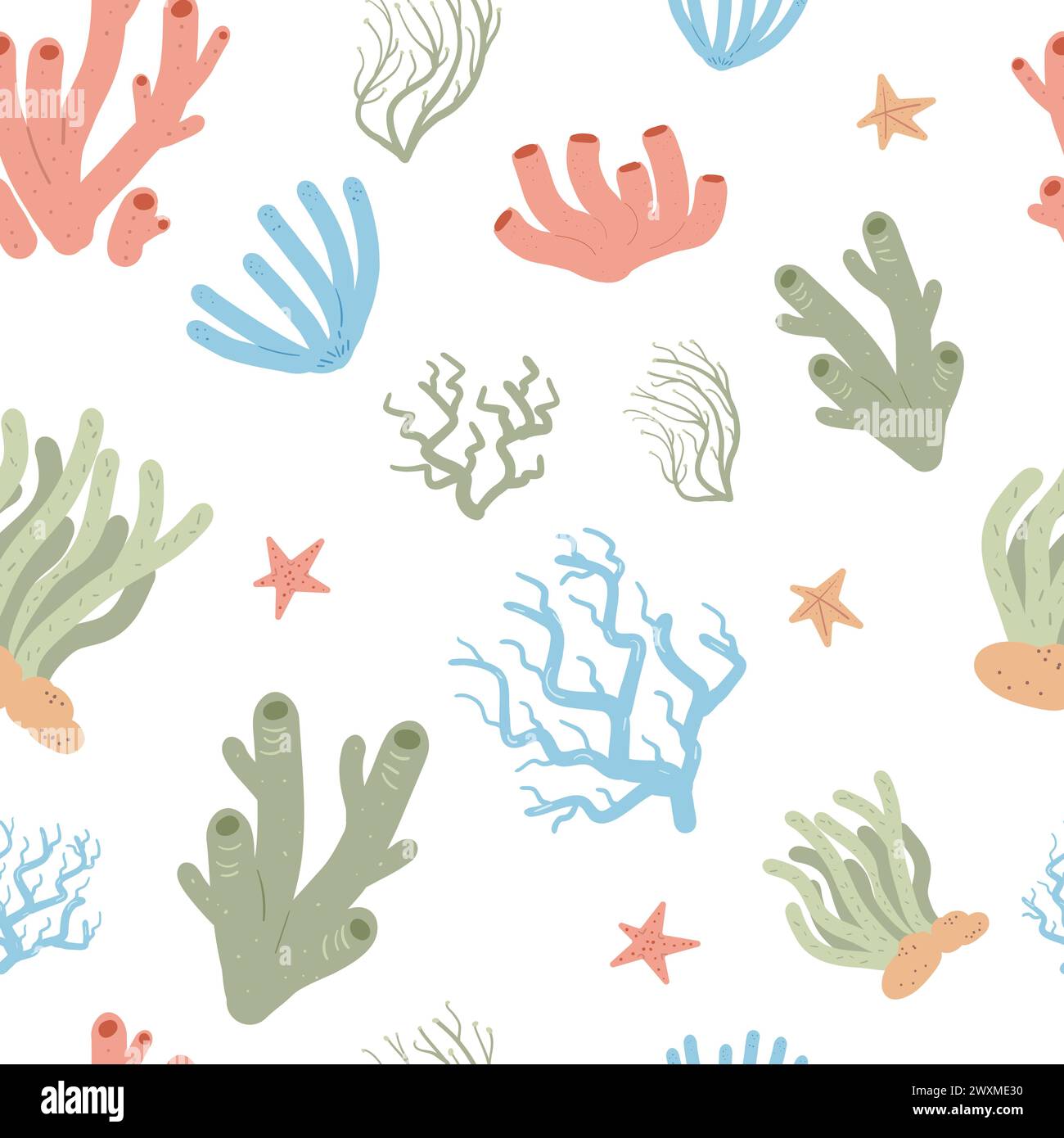 Coral reef seamless pattern. Sea underwater elements endless background ...