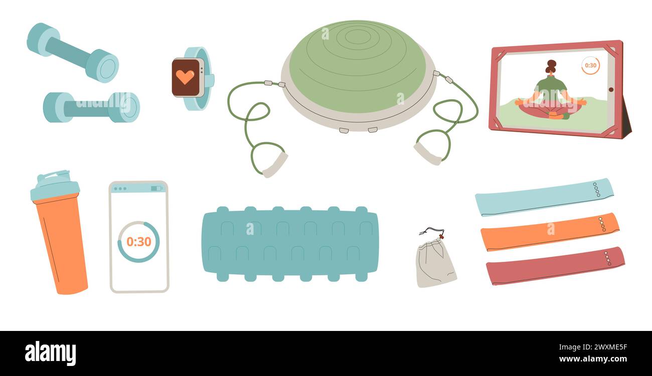 Fitness home workout equipment isolated on white background. Resistant ...