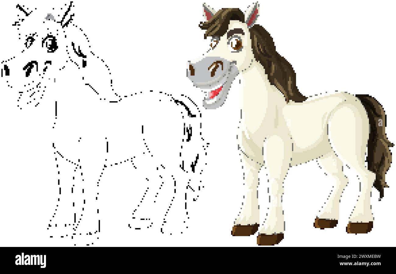 Vector illustration of a horse, before and after coloring Stock Vector ...
