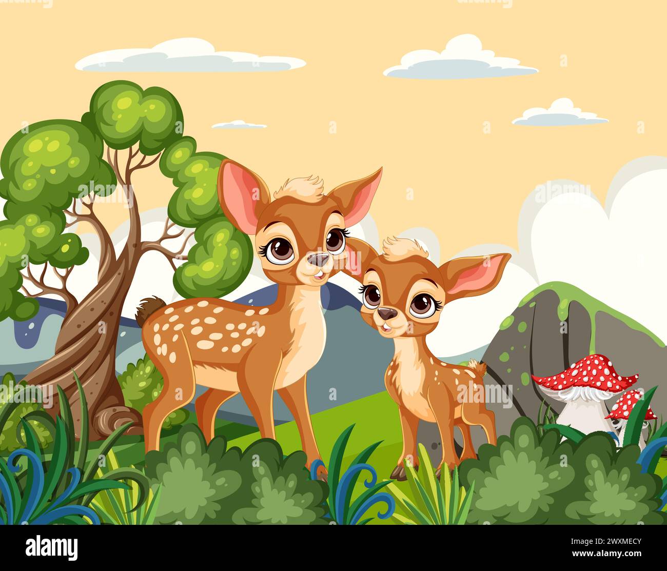 Two fawn deer Stock Vector Images - Alamy