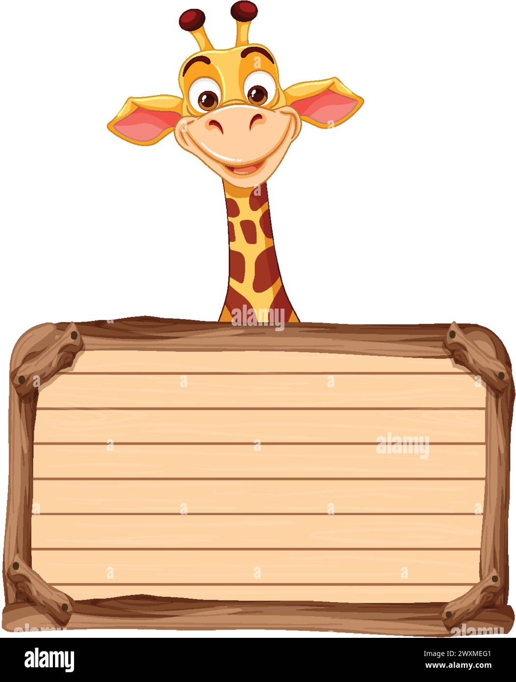 Cartoon giraffe peeking over a blank wooden sign Stock Vector Image ...