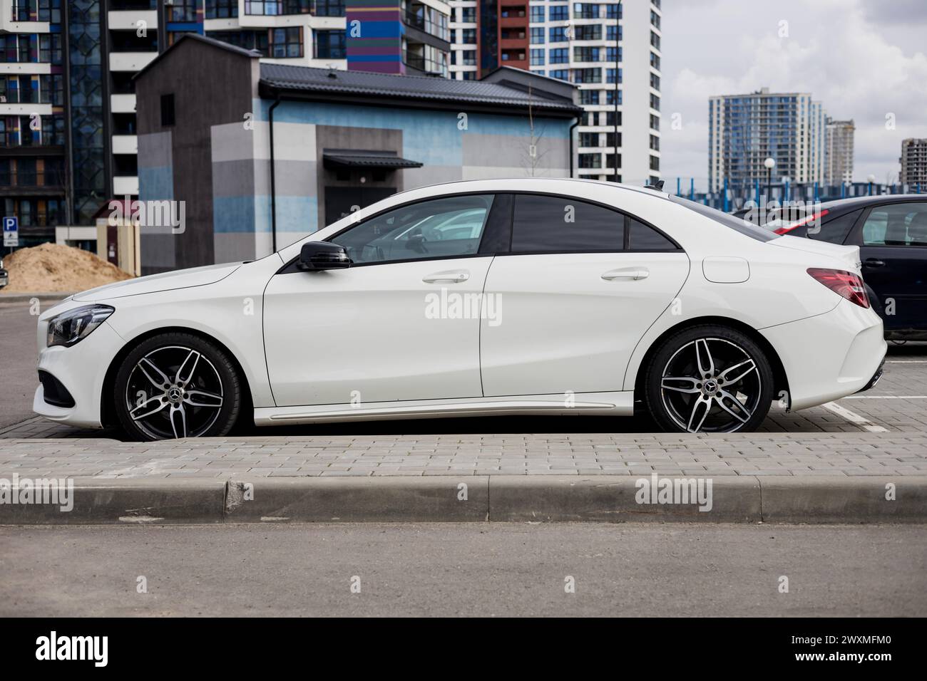 Minsk, Belarus, April 1, 2024 - Side view white premium Mercedes-Benz ...