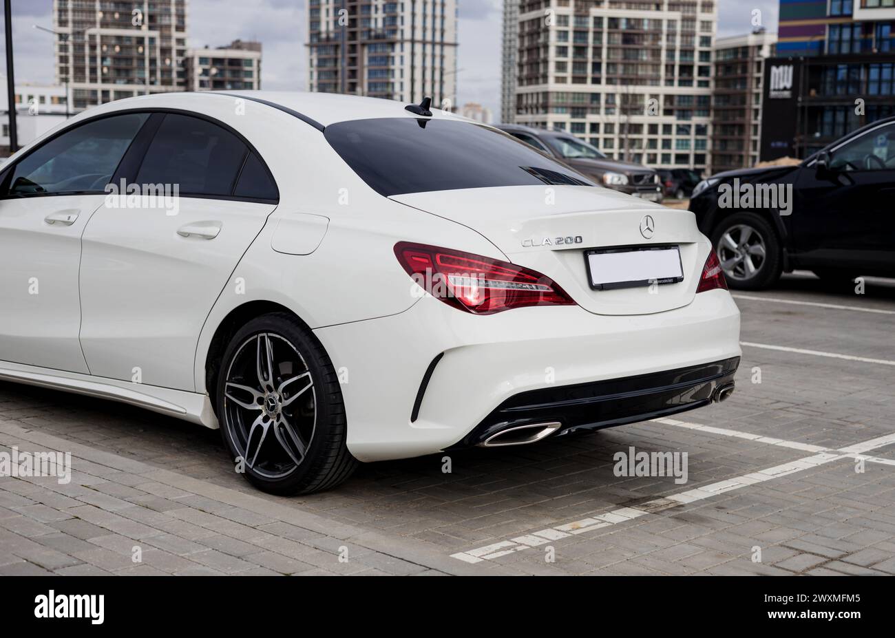 Minsk, Belarus, April 1, 2024 - White Mercedes CLA 200 is executive ...