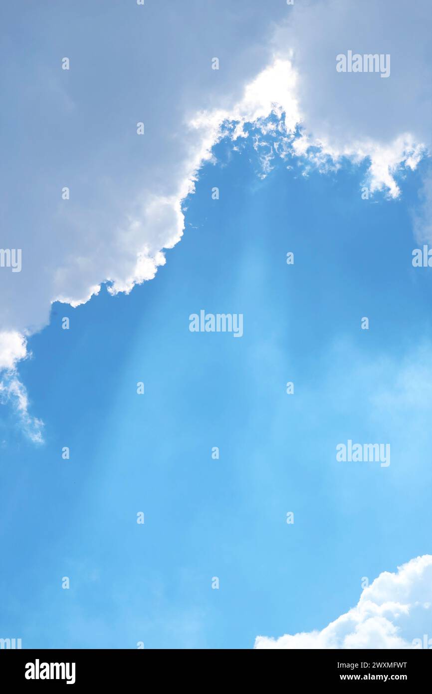 Sunny Blue Sky with Angel Ladder Beams Shining Through the Clouds Stock ...