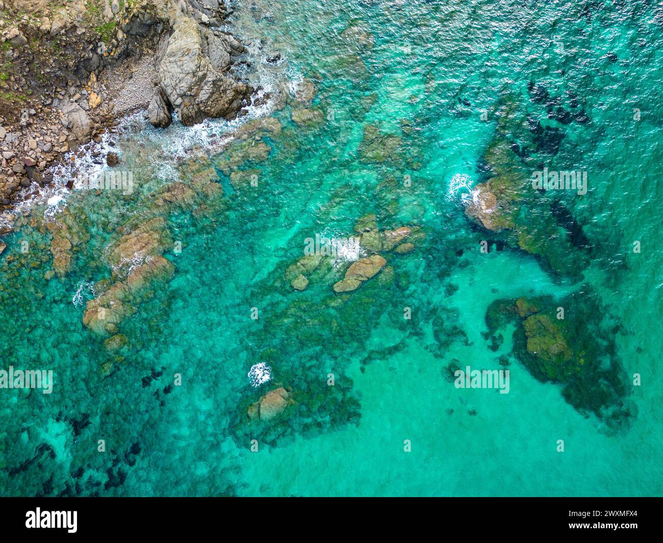Aerial drone view of Cala del Pilar beach scenery on north cost of ...