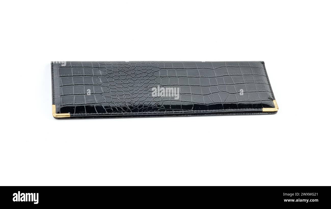 Long Wallet Embossed Black Black Metal Fittings in white background ...