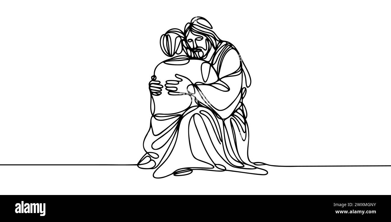 One continuous line draws Jesus hugging a sinner Stock Vector Image ...