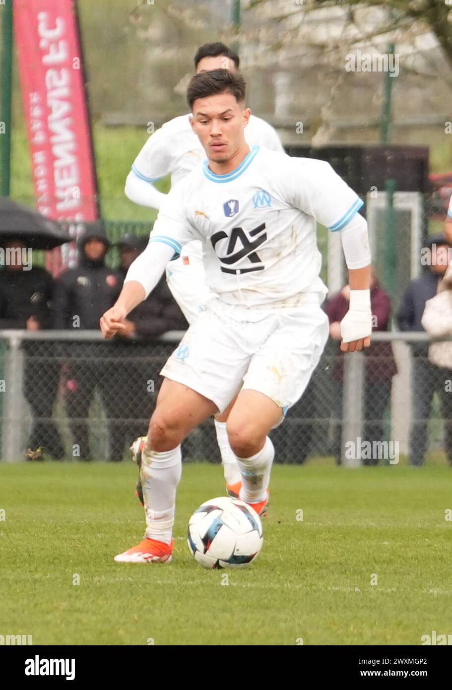 Rennes, France. 31st Mar, 2024. Enzo Sternal of Olympique de Marseille ...