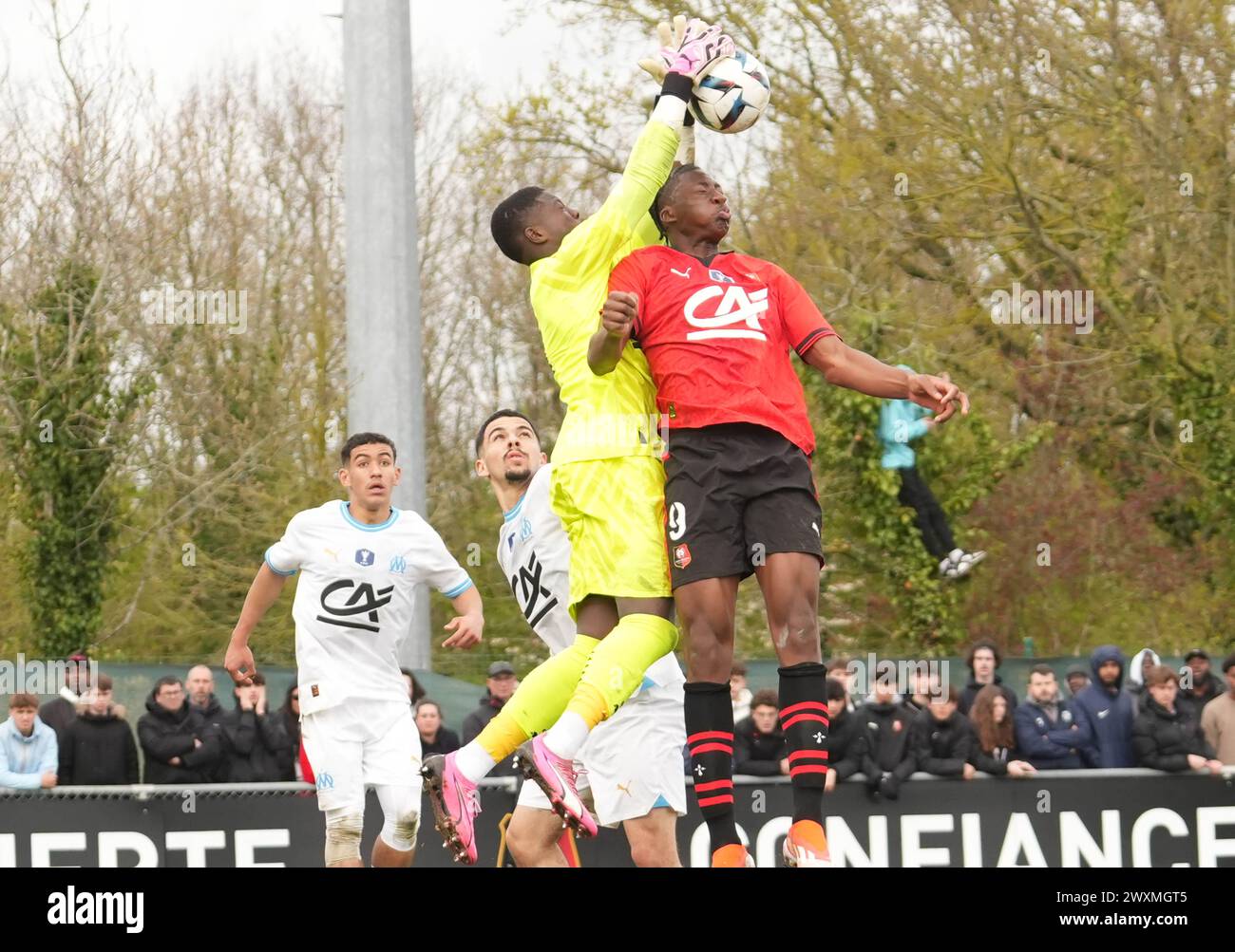 Rennes, France. 31st Mar, 2024. Mohamed Meite of Stade Rennais and ...