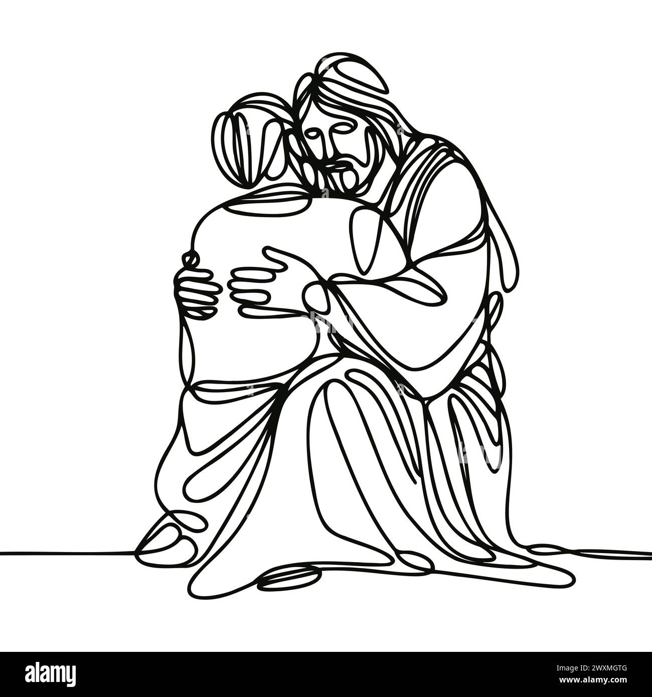 One continuous line draws Jesus hugging a sinner Stock Vector Image ...