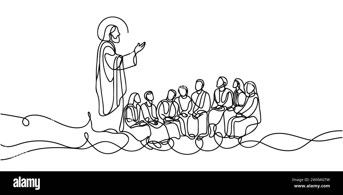 One continuous line drawing of Jesus preaching to a crowd of people Stock Vector Image & Art - Alamy