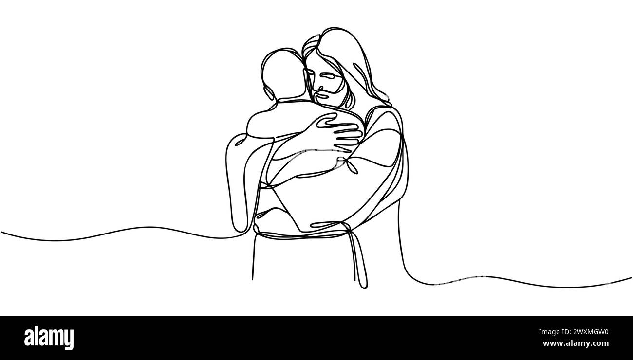 One continuous line draws Jesus hugging a sinner Stock Vector Image ...