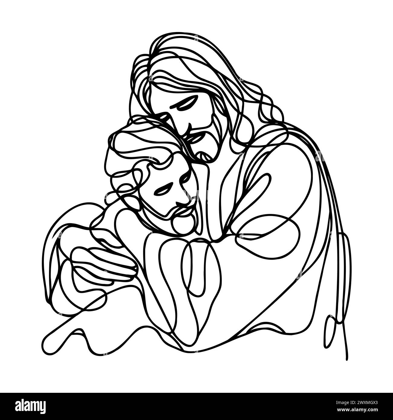 One continuous line draws Jesus hugging a sinner Stock Vector Image ...