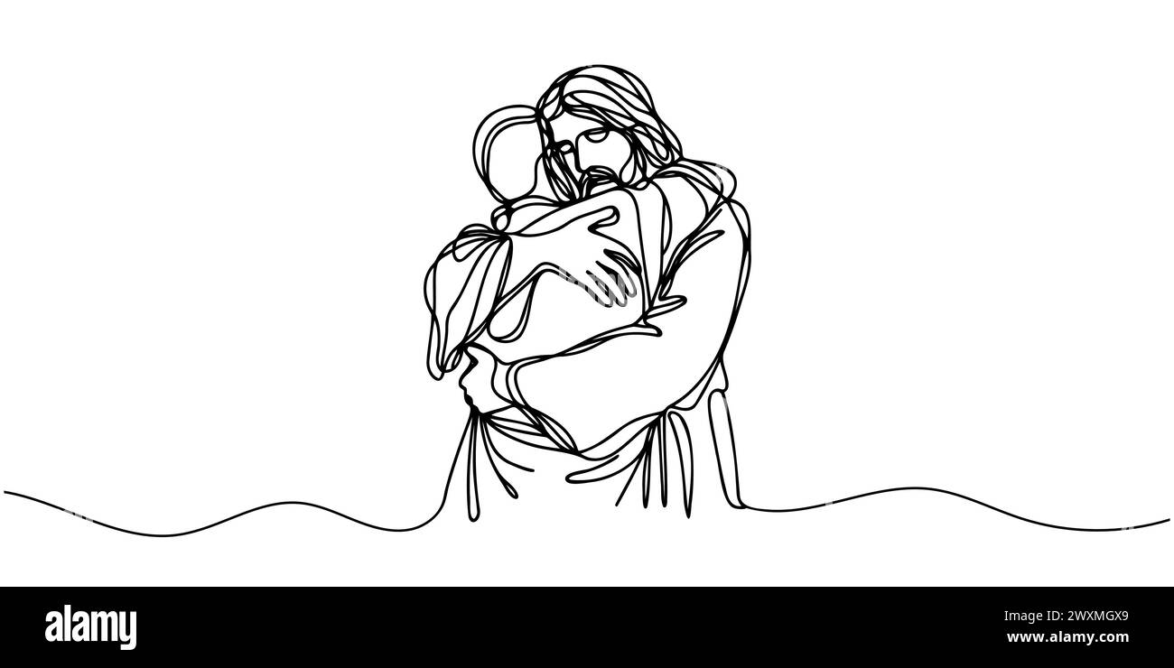 One continuous line draws Jesus hugging a sinner Stock Vector Image ...