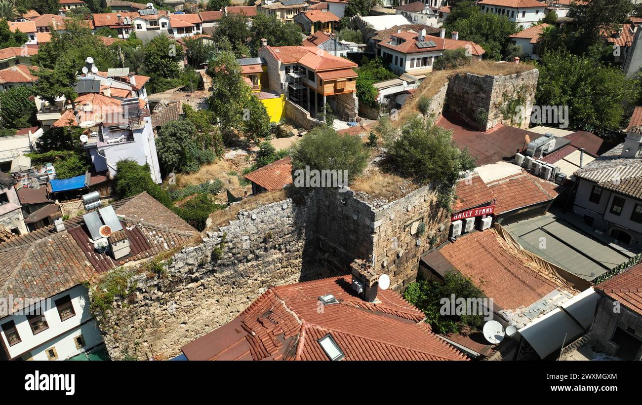Ruins of walls and bastions of Antalya Castle. Antalya Castle was built ...