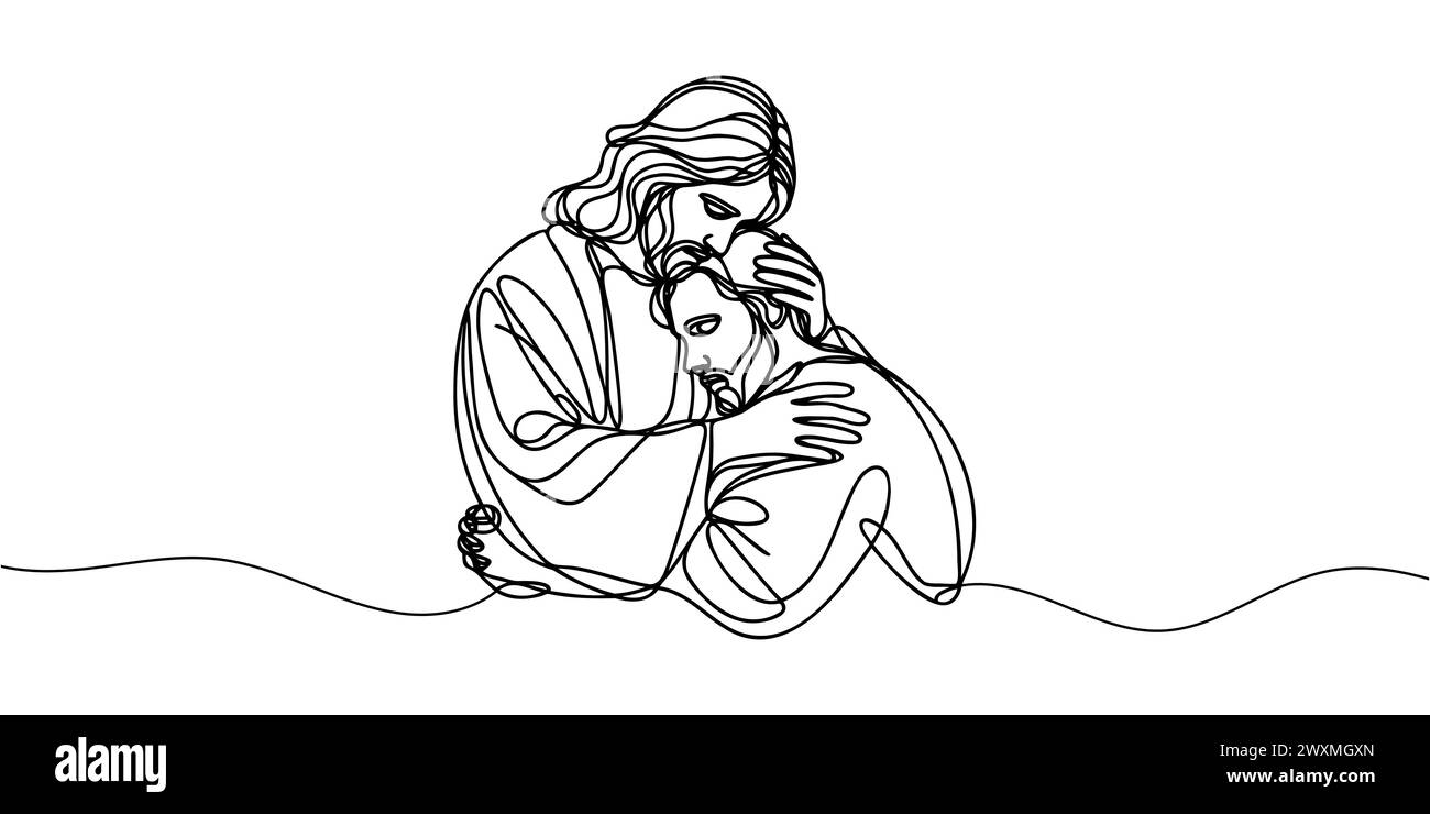 One continuous line draws Jesus hugging a sinner Stock Vector Image ...