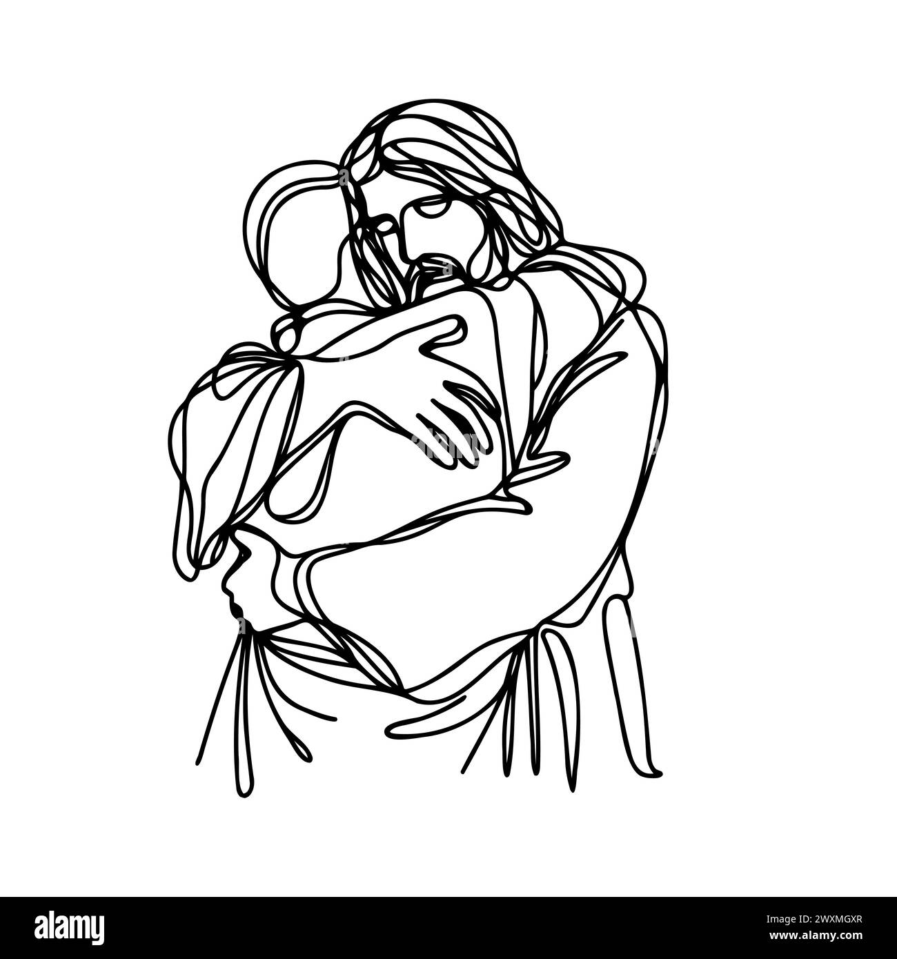 One continuous line draws Jesus hugging a sinner Stock Vector Image ...