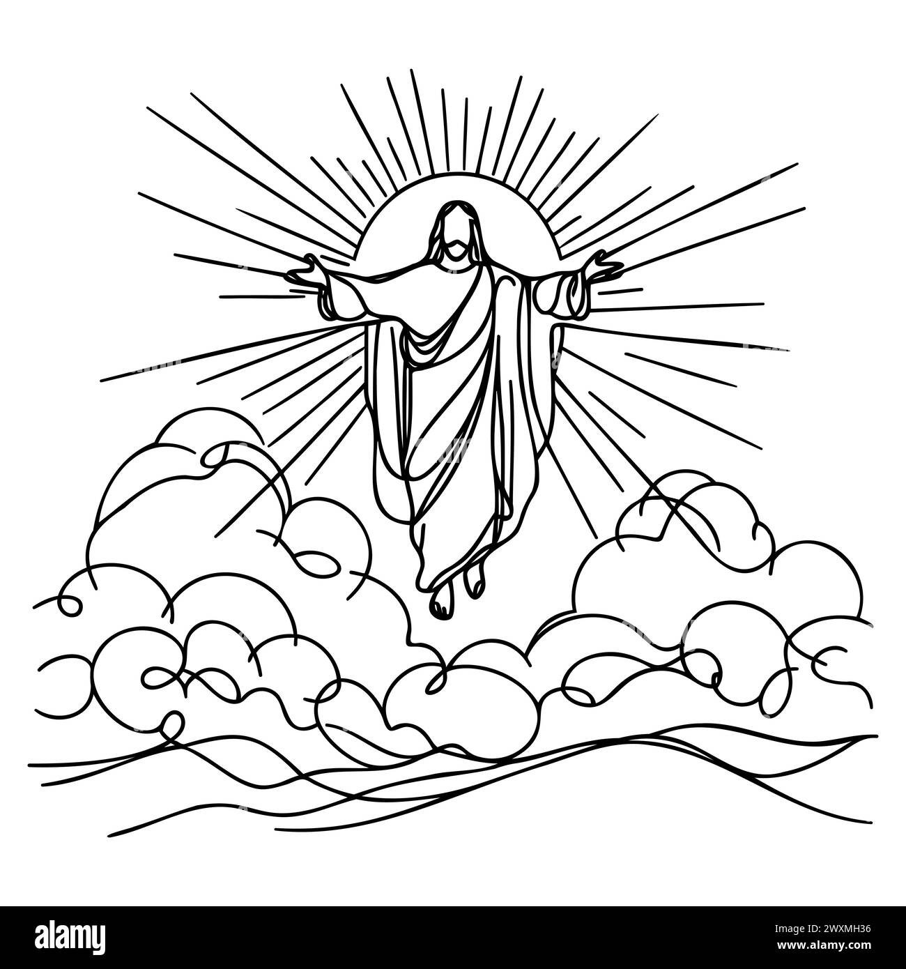 One continuous line depicts Jesus Christ. Isolated outline on a white ...