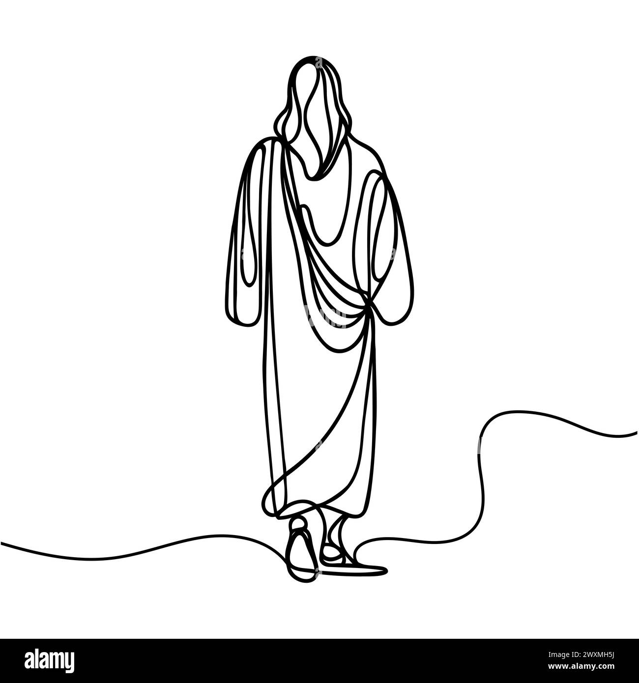 One continuous line depicts Jesus Christ. Isolated outline on a white ...