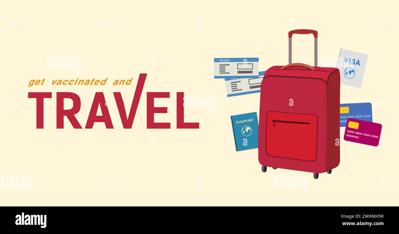 a suitcase on wheels. passport, ticket, vacation visa. white vector ...