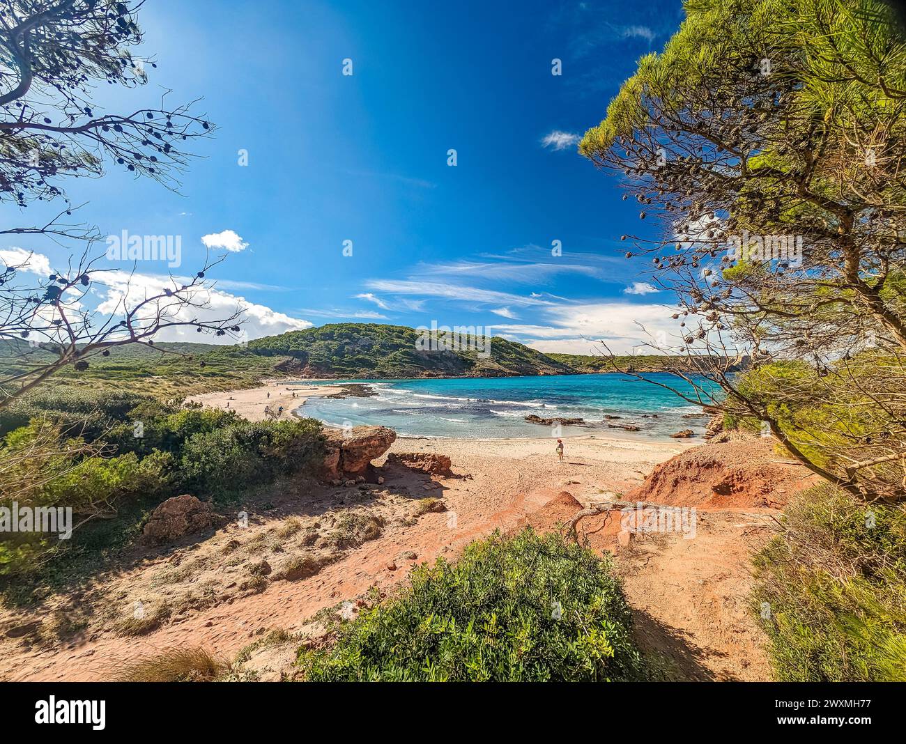 Aerial drone view of Menorca seascape at cala de Algariens, Spain Stock ...
