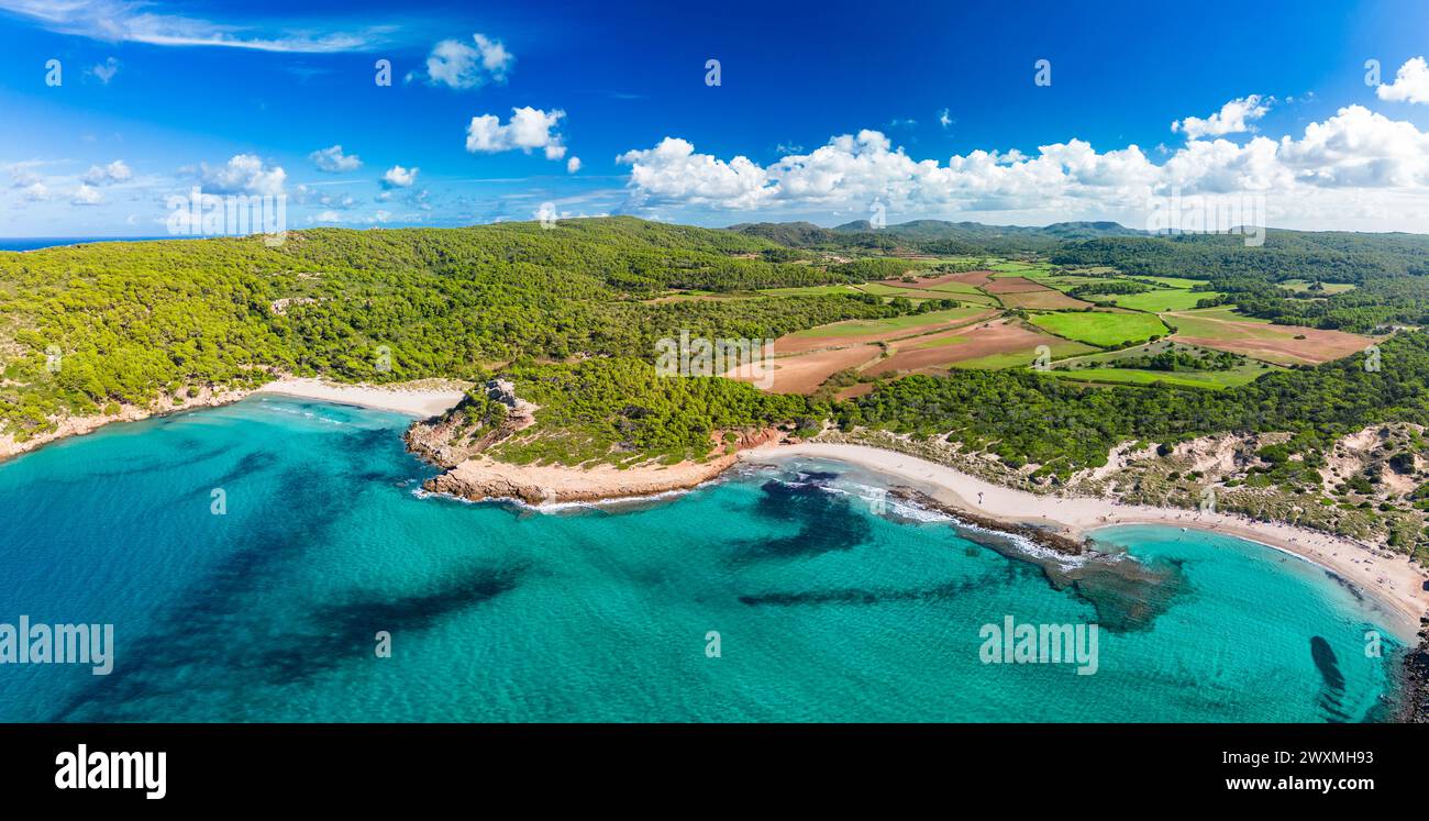 Aerial drone view of Menorca seascape at cala de Algariens, Spain Stock ...