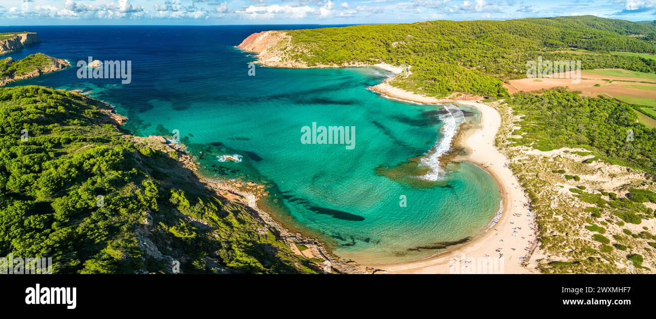 Aerial drone view of Menorca seascape at cala de Algariens, Spain Stock ...