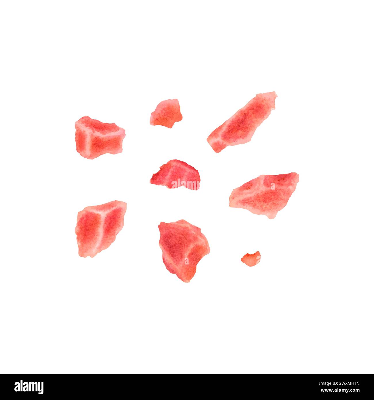 Pink Himalayan coarse salt. A scattering of crystals of salt. Hand ...