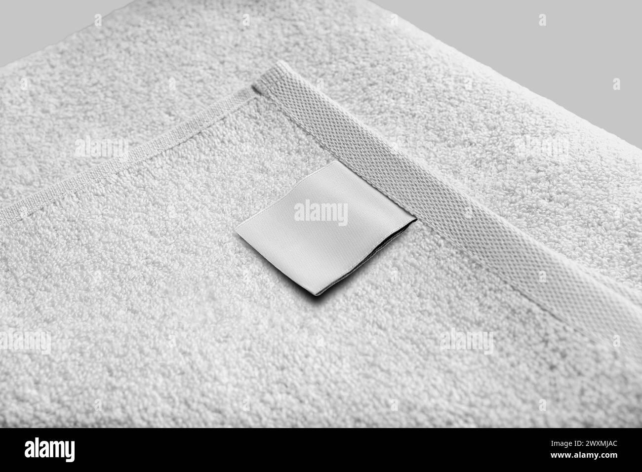 White terry towel template close-up, with label for advertising, design ...