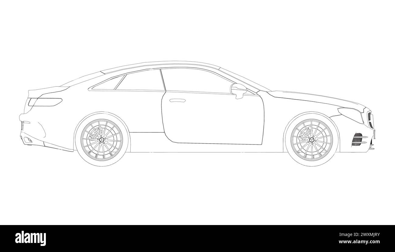 Outline of a two door modern car made of black lines isolated on a ...