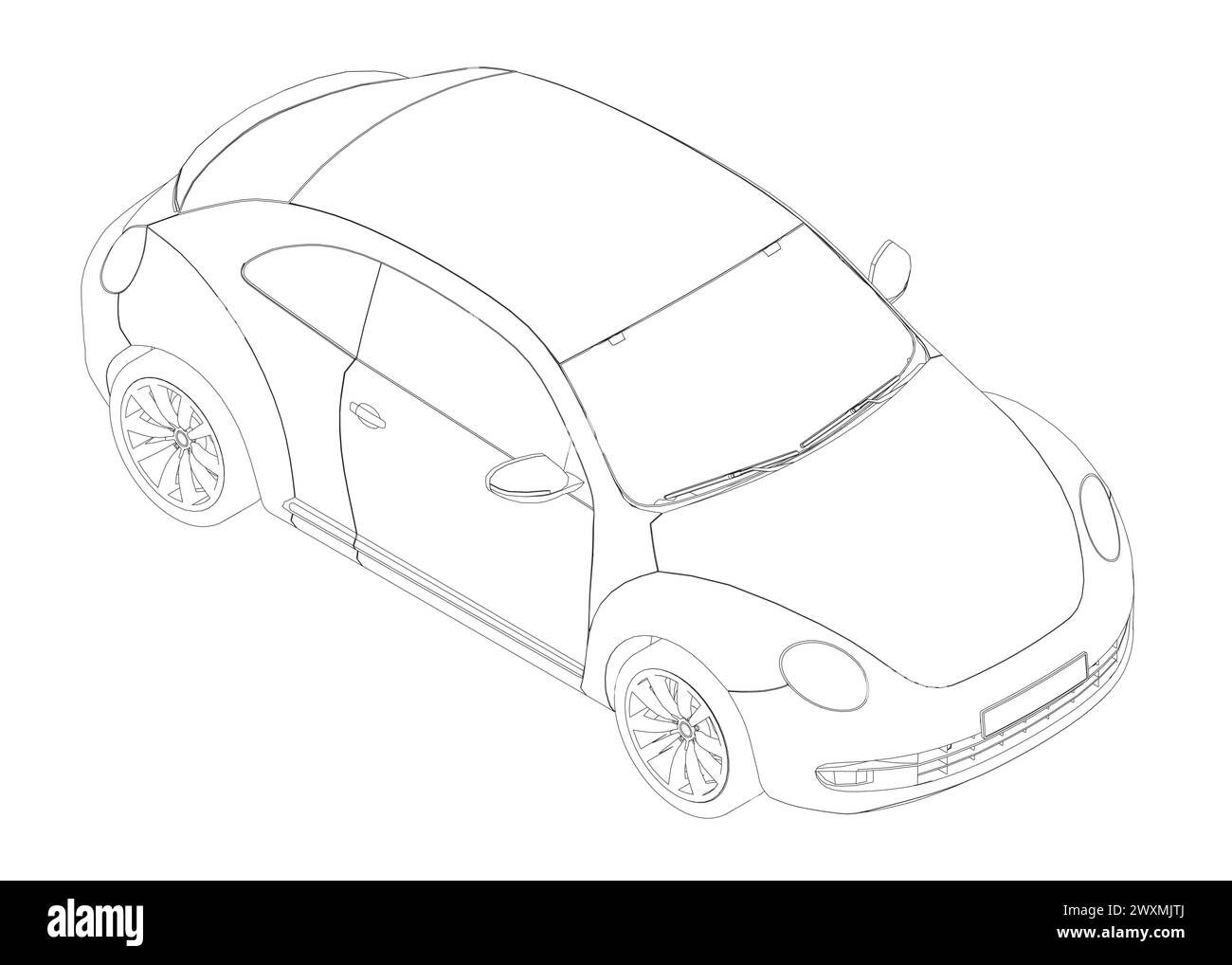 Beetle car - vector illustration Outline. Car vehicle beetle isolated ...
