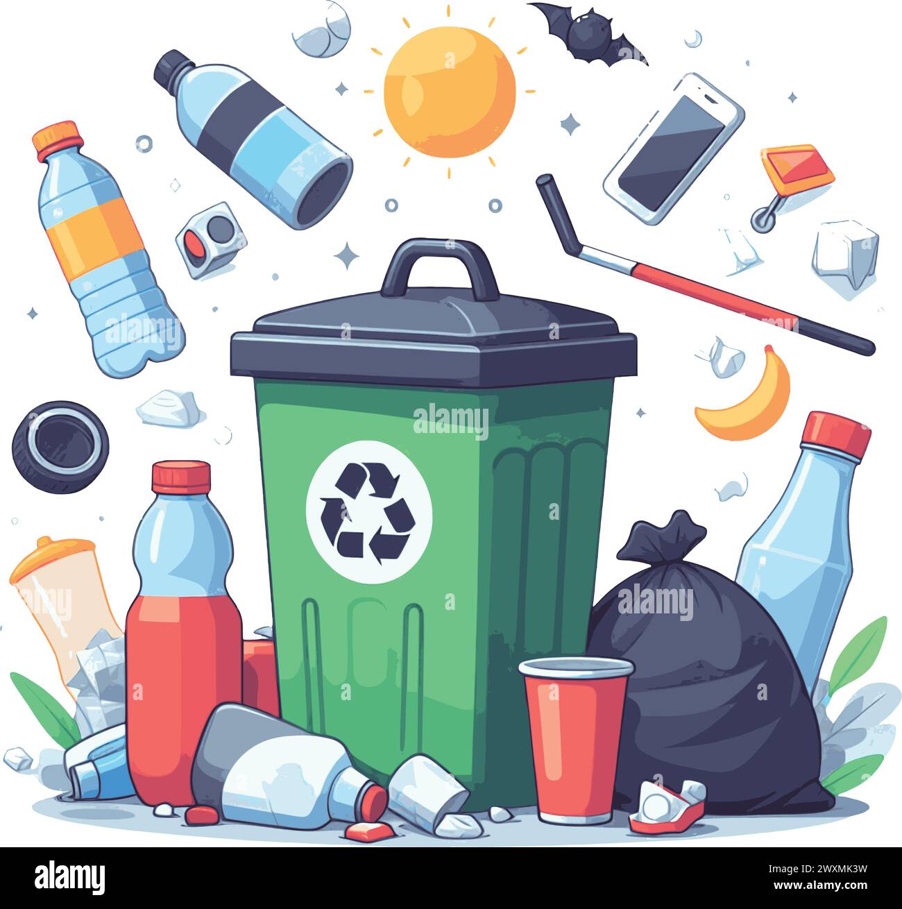 Trash Bin With Recycled Elements Vector Stock Vector Image & Art - Alamy