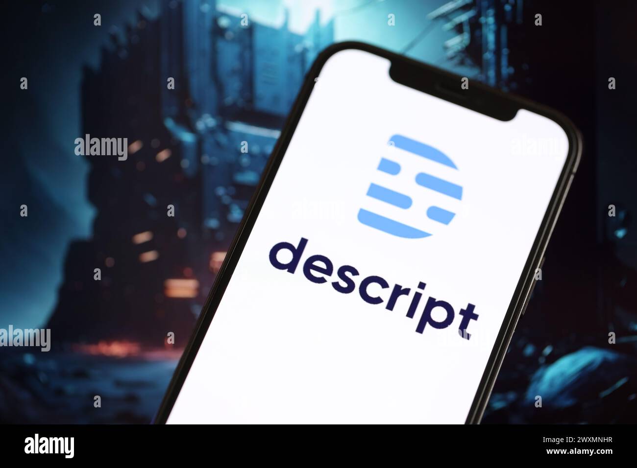 KYIV, UKRAINE - MARCH 17, 2024 Descript logo on iPhone display screen ...