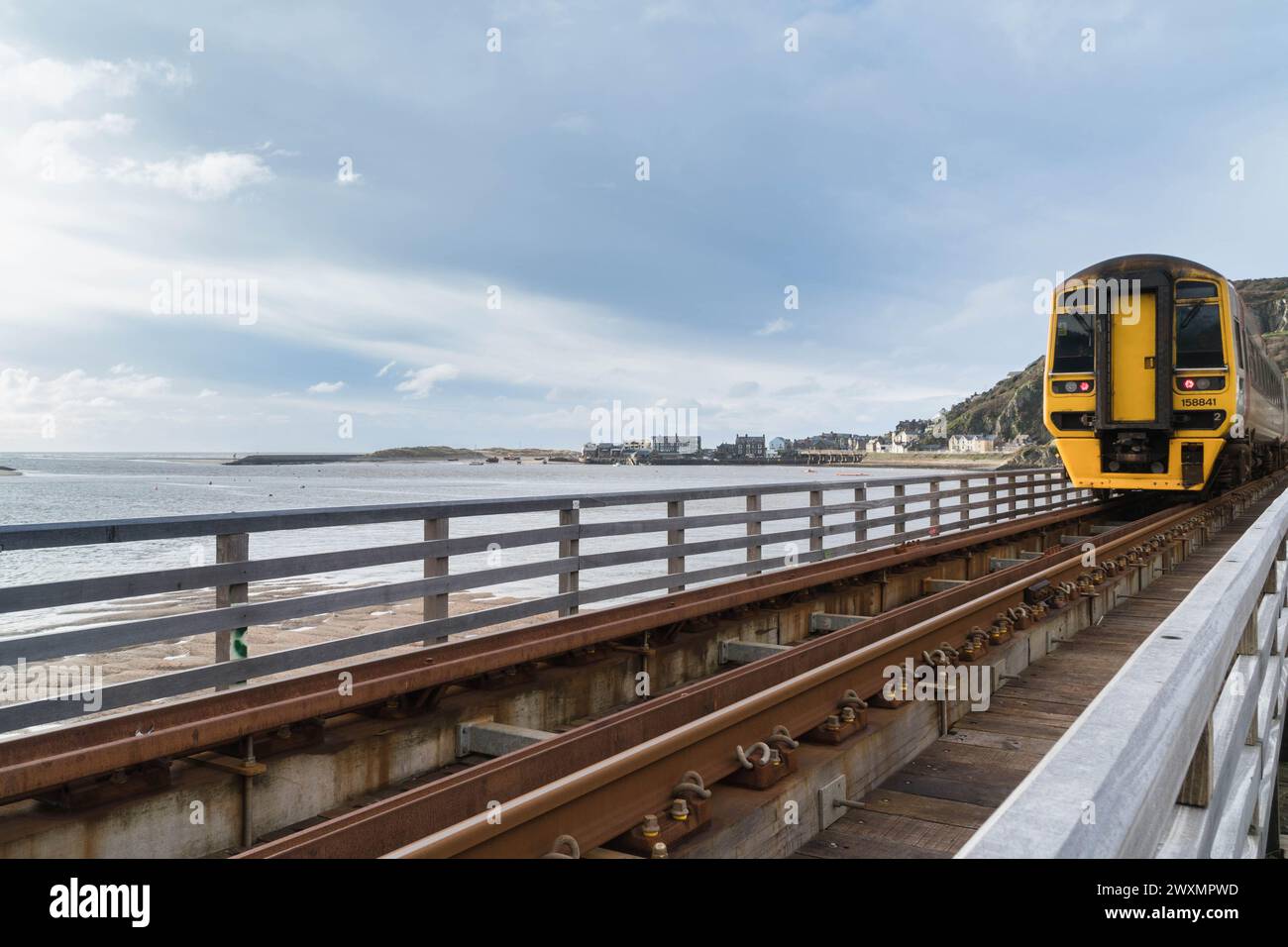 The 15:40 train from Fairbourne making It's way across the Pont Abermaw ...