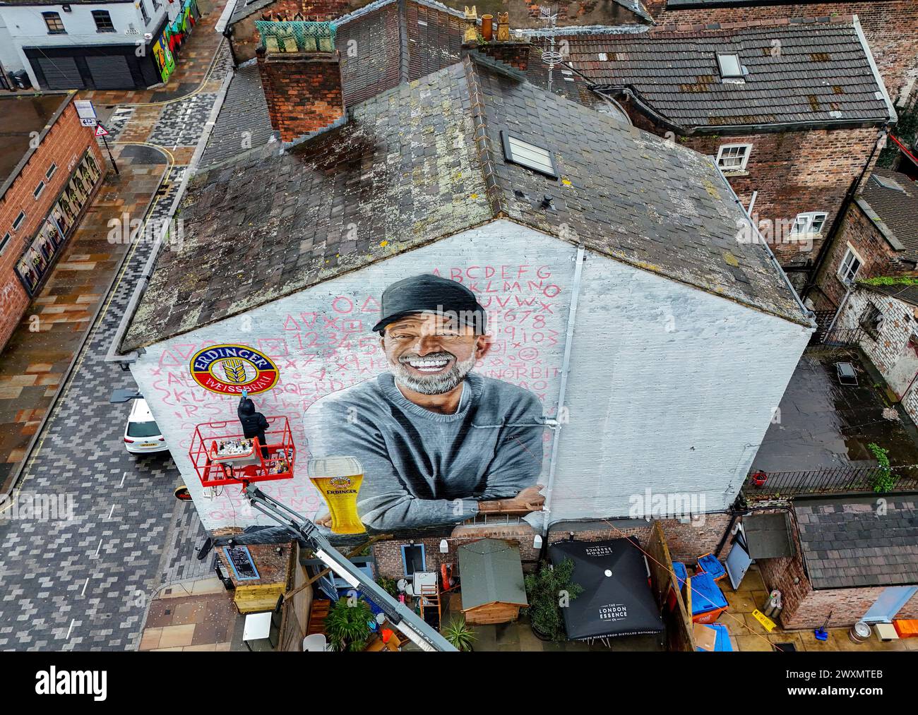 An aerial view of a mural depicting Liverpool manager Jurgen Klopp ...