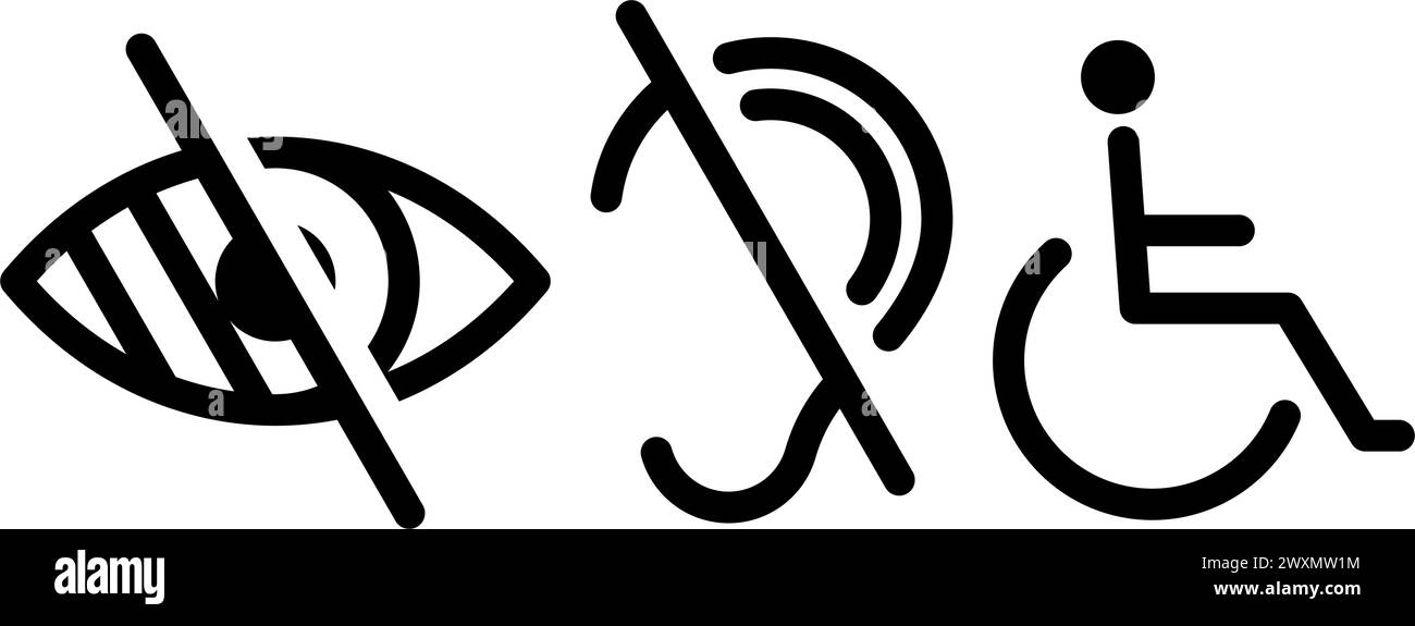 Invalid icon set. Vision problem, deafness, wheel chair icons Stock ...