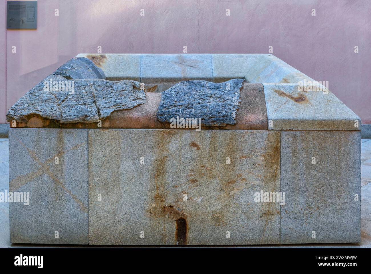 Lacus border with inscription reused in the courtyard fountain well ...
