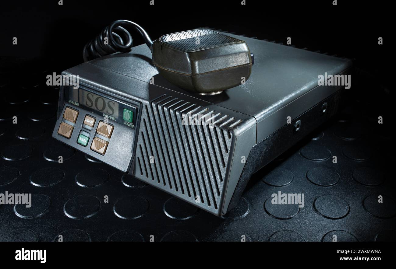 SOS signal showing on the screen of a two way radio that operates on ...