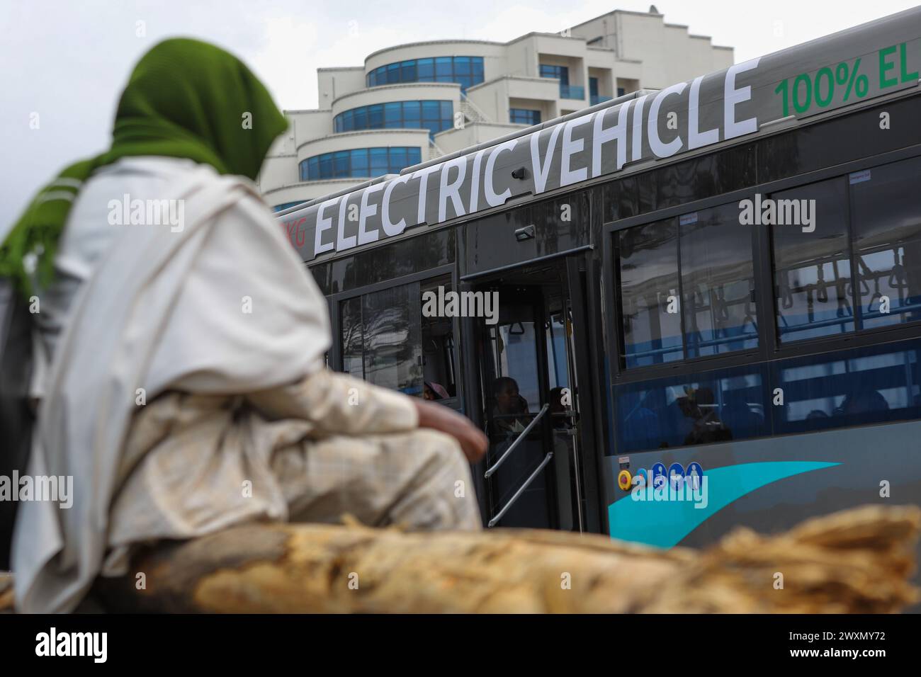 Addis Ababa, Ethiopia. 26th Mar, 2024. An electric bus is seen in Addis ...