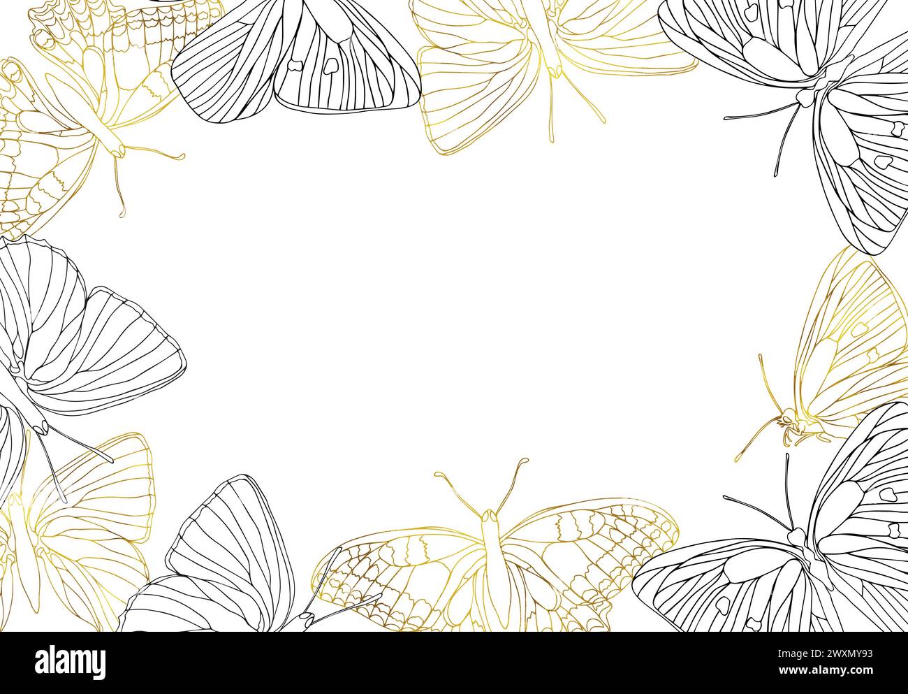 Butterfly golden foil art banner frame. Insect butterfly for card or ...
