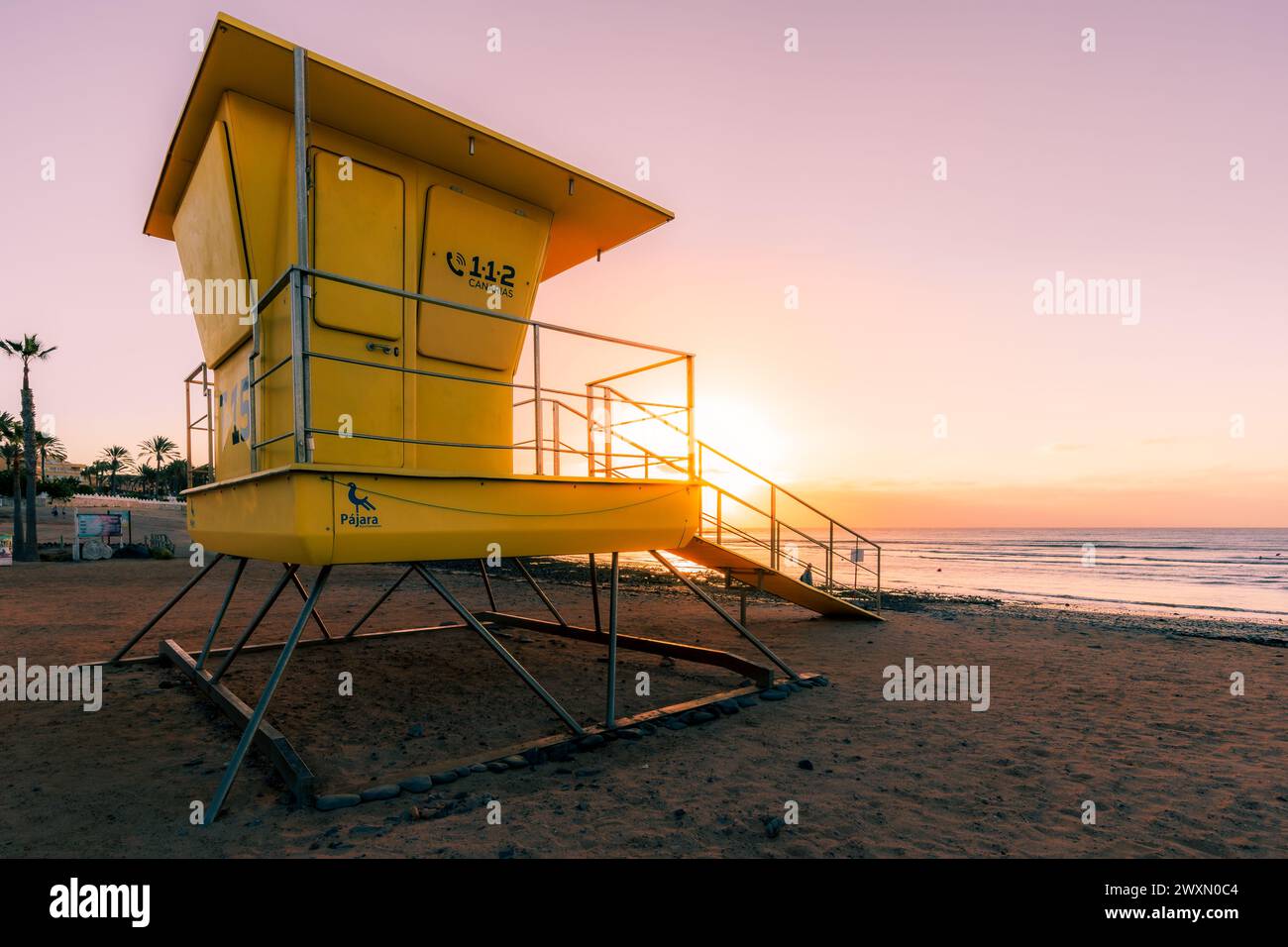 A swimming tower on the beach of Costa Calma on the island of ...
