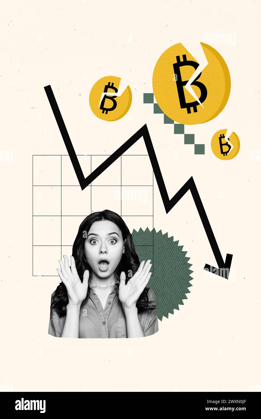 Vertical photo collage of upset shocked girl failure dynamics bitcoin ...